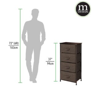 mDesign Tall Dresser Storage Tower Stand with 4 Removable Fabric Drawers - Steel Frame, Wood Top Organizer for Bedroom, Entryway, Closet - Lido Collection - Espresso Brown