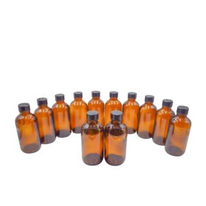 u-pack 4 oz amber glass boston round bottles with black ribbed cap - 12 pack