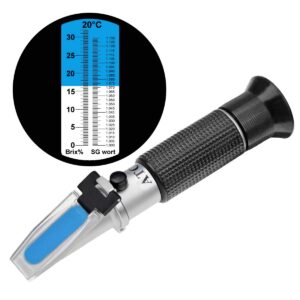 trz brix refractometer with atc, handheld refractometer,dual scale-specific gravity 1.000-1.130 and brix 0-32% for beer wine and fruit