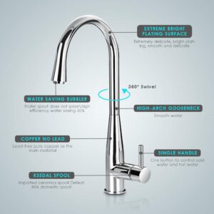 Kitchen Faucet Modern Single Handle High-arch Gooseneck Lead-free Solid Brass Sink Faucets