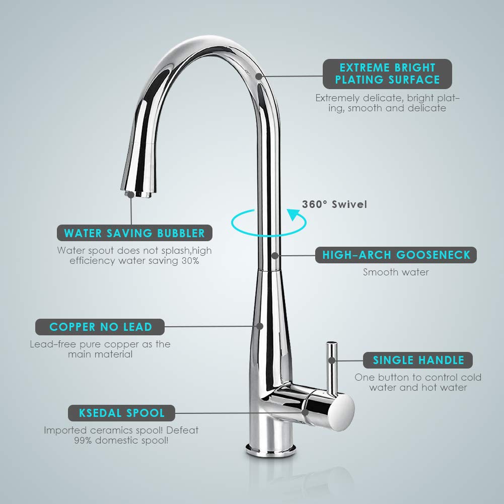 Kitchen Faucet Modern Single Handle High-arch Gooseneck Lead-free Solid Brass Sink Faucets