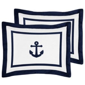 Sweet Jojo Designs Anchors Away Nautical Navy and White Boys 3 Piece Full/Queen Bedding Set