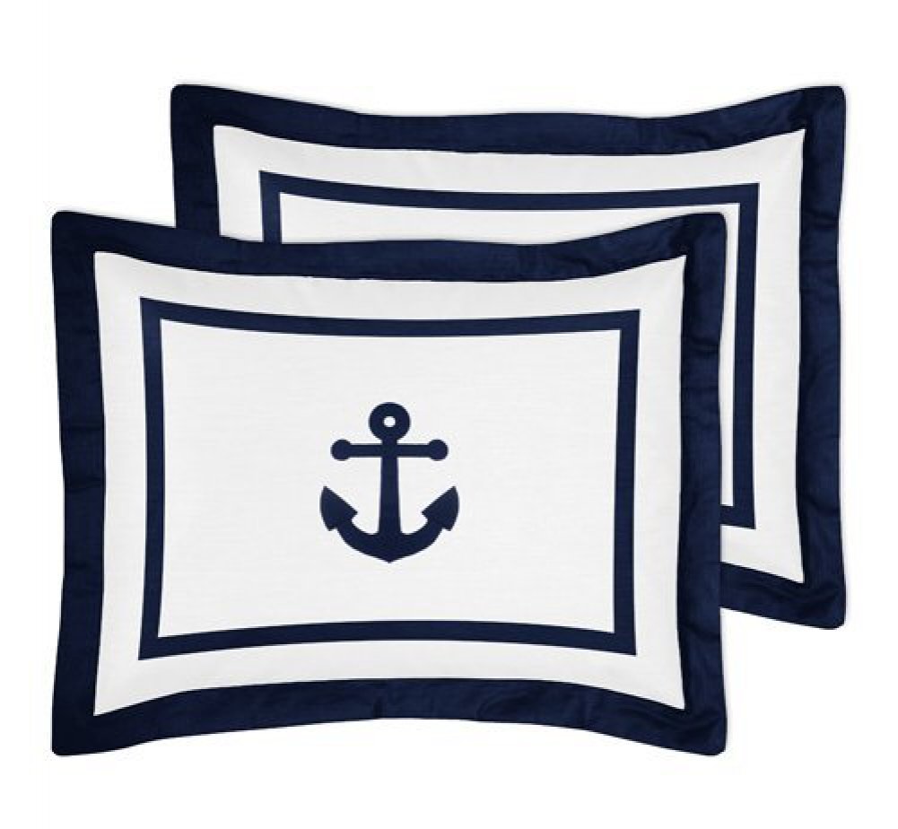 Sweet Jojo Designs Anchors Away Nautical Navy and White Boys 3 Piece Full/Queen Bedding Set