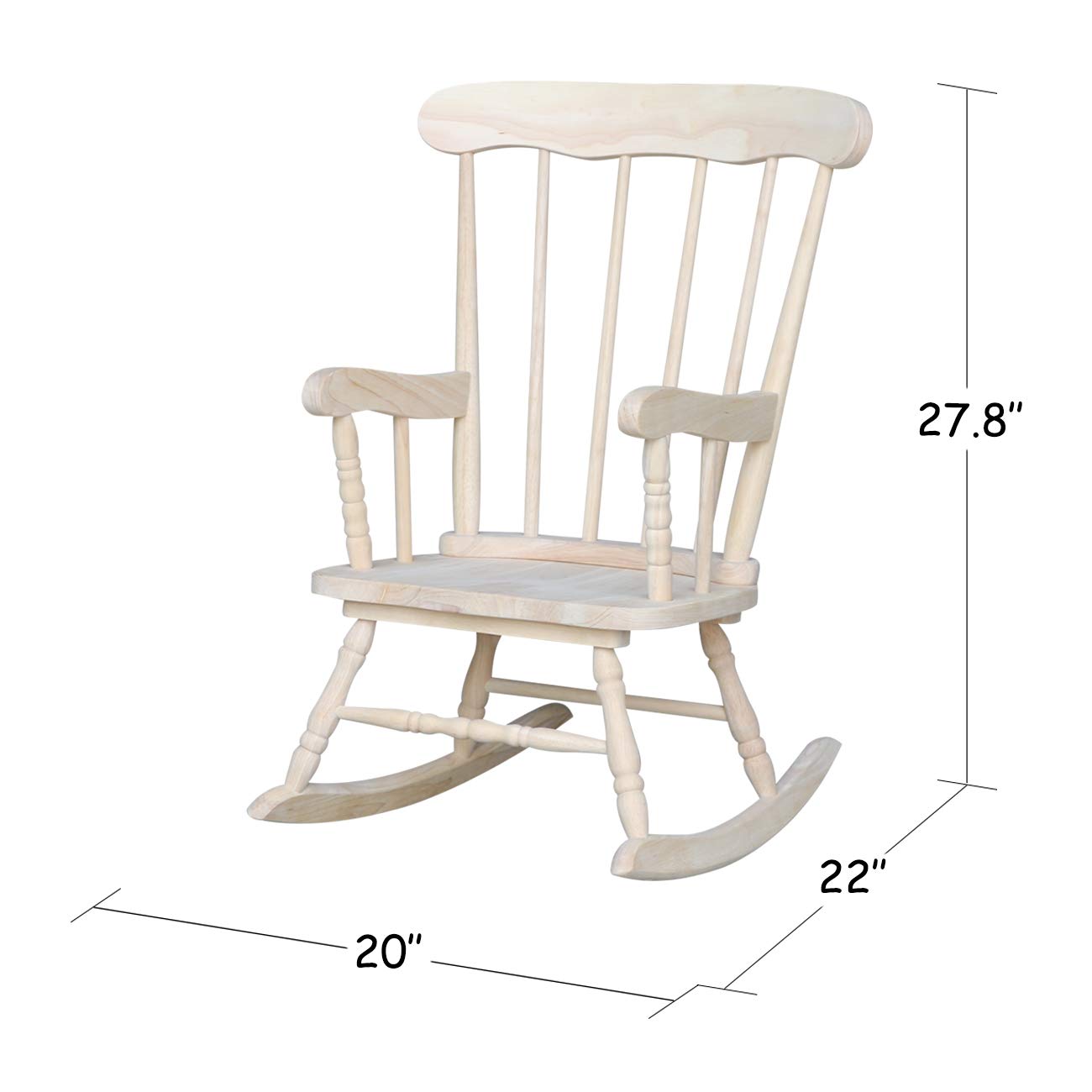 IC International Concepts Juvenile Rocker, Solid Wood Child's Rocking Chair, Sturdy and Durable Furniture for Kids Room or Nursery - Unfinished