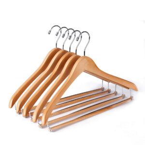 quality hangers wooden hangers beautiful sturdy suit coat hangers with locking bar glossy natural wood (5)