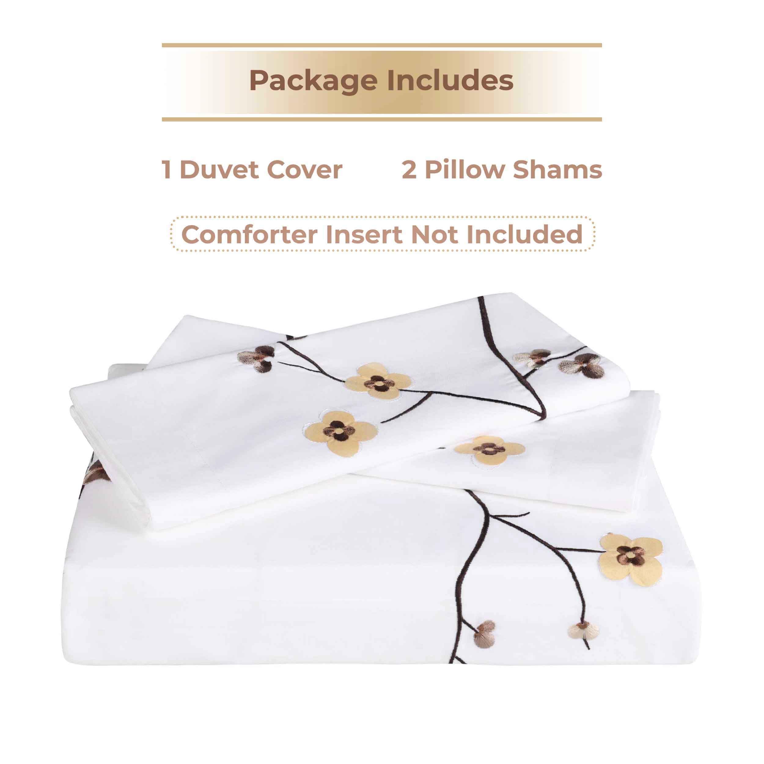 BLUENILEMILLS Egyptian Cotton Embroidered Duvet Cover Set, 200-Thread Count, Duvet Cover and Pillow Shams, Spring Floral and Nature, Sateen Weave, Breathable, King/Cal King, Blossom, 3-Pieces