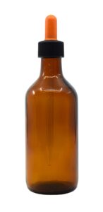 eisco dropping bottle, 180ml (6oz) - amber soda glass - screw cap with amber glass dropper & rubber bulb labs