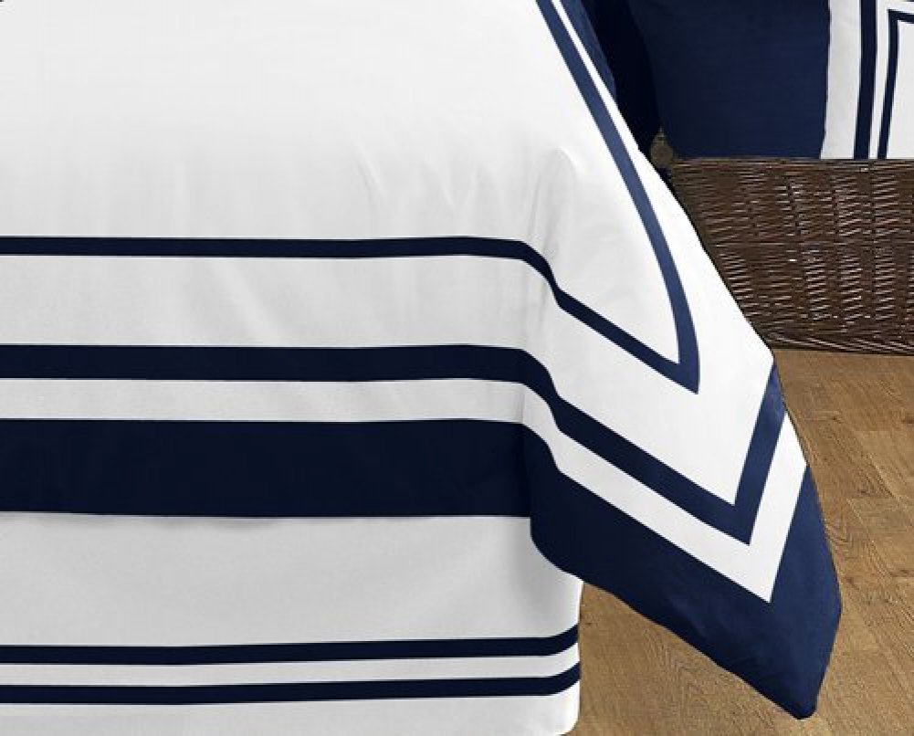 Sweet Jojo Designs Anchors Away Nautical Navy and White Boys 3 Piece Full/Queen Bedding Set