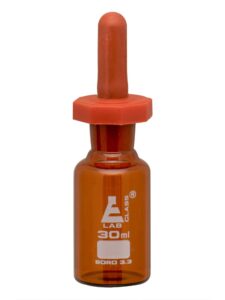 eisco dropping bottle, 30ml (1oz) - amber borosilicate 3.3 glass - eye dropper pipette and dust proof rubber bulb - octagonal, non-screw top