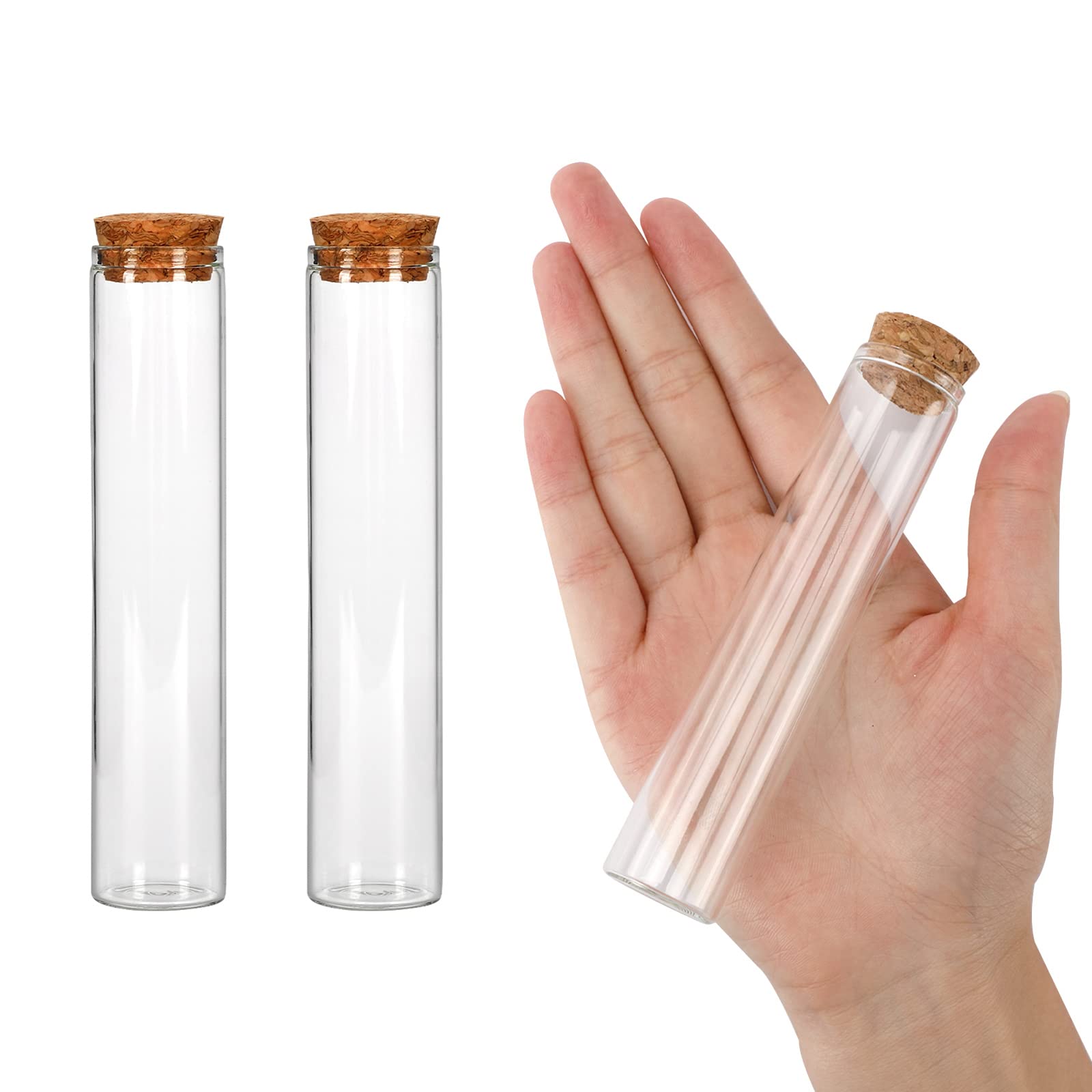 SUPERLELE 18pcs Glass Test Tube, 25×120mm Clear Flat Test Tubes with Cork Stoppers for Plants Propagation, Scientific Experiments, Bath Salt and Candy Storage