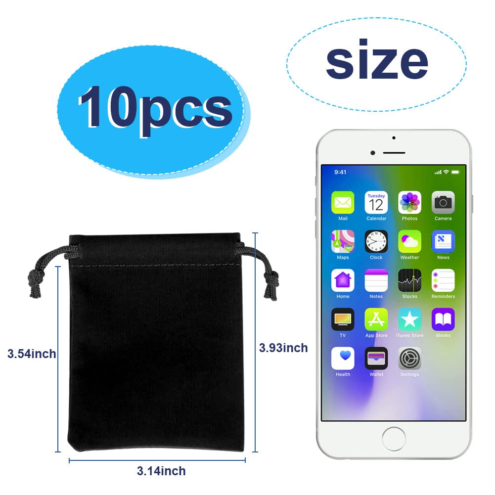 Shintop 10pcs Velvet Drawstring Bags Wedding Gift Bags Velvet Cloth Jewelry Pouches (Black)