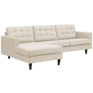 modway empress mid-century modern upholstered fabric left-arm facing sectional sofa in beige