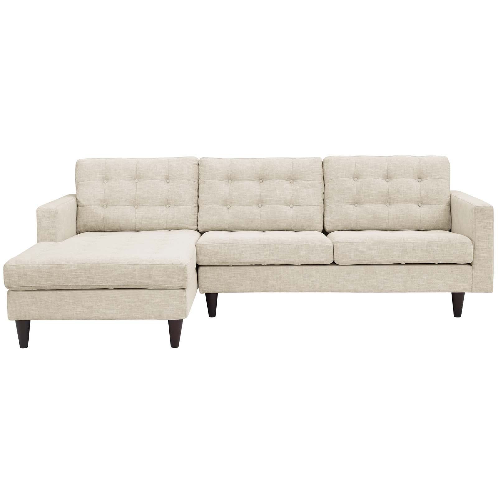 Modway Empress Mid-Century Modern Upholstered Fabric Left-Arm Facing Sectional Sofa in Beige