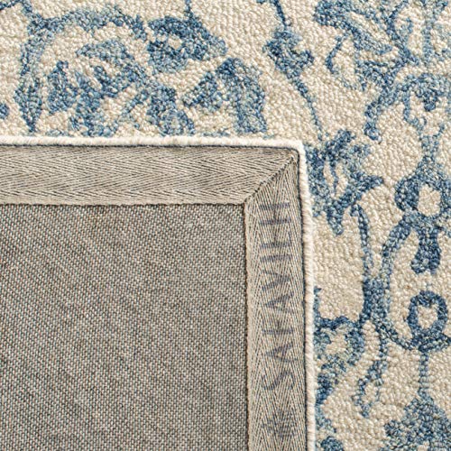 SAFAVIEH Blossom Collection 5' x 8' Ivory/Blue BLM351A Hand-Hooked Premium Wool Area Rug