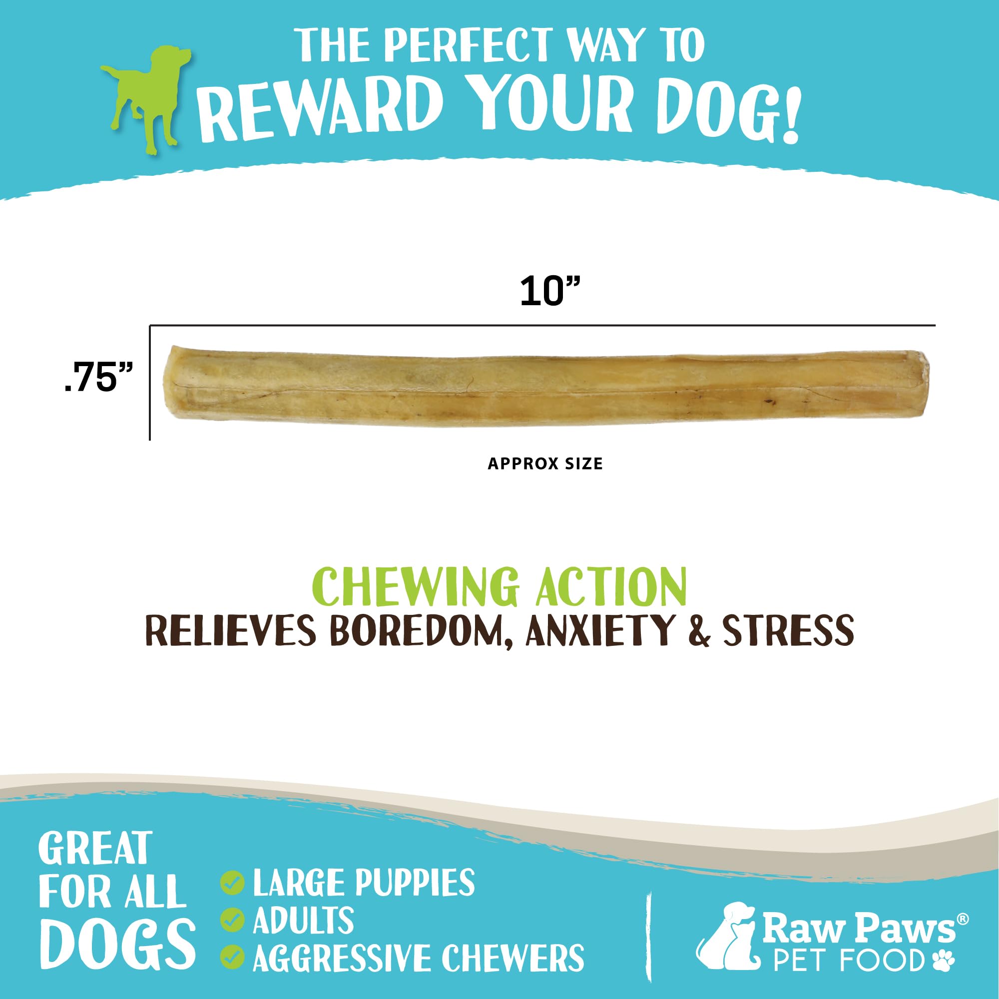 Raw Paws 10-inch Compressed Rawhide Sticks for Dogs, 100-count Bulk - Packed in The USA - Natural Rawhide Dog Chews - Pressed Rawhide for Large Dogs - Bulk Rawhide Chews