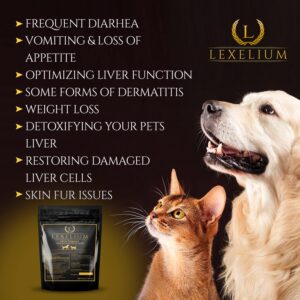 Lexelium Liver Support Supplement for Dogs and Cats - Great for Detoxing and Helps Kidney, Liver & Skin Function - Cat Liver Support - Milk Thistle + Lysine + Choline Bitartrate + Methionine – 200g