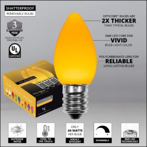 Wintergreen Lighting 25 Pack OptiCore C7 LED Christmas Light Bulbs - Replacement LED Christmas Lights Heavy Duty Premium Outdoor Christmas Lights, E12 Base (Gold Smooth)