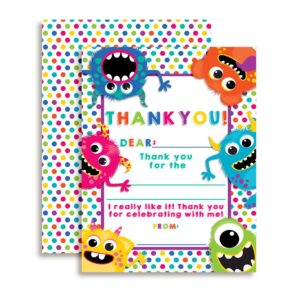 cute & colorful monsters thank you notes for kids, ten 4" x 5.5" fill in the blank cards with 10 white envelopes by amandacreation