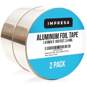 IMPRESA 2-Pack Aluminum Tape/Foil Tape - Professional/Contractor-Grade - 1.9 inch x 150 feet (3.4 mil) - Excellent for HVAC, Duct, Pipe, Insulation and More Products