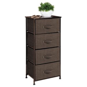 mdesign tall dresser storage tower stand with 4 removable fabric drawers - steel frame, wood top organizer for bedroom, entryway, closet - lido collection - espresso brown