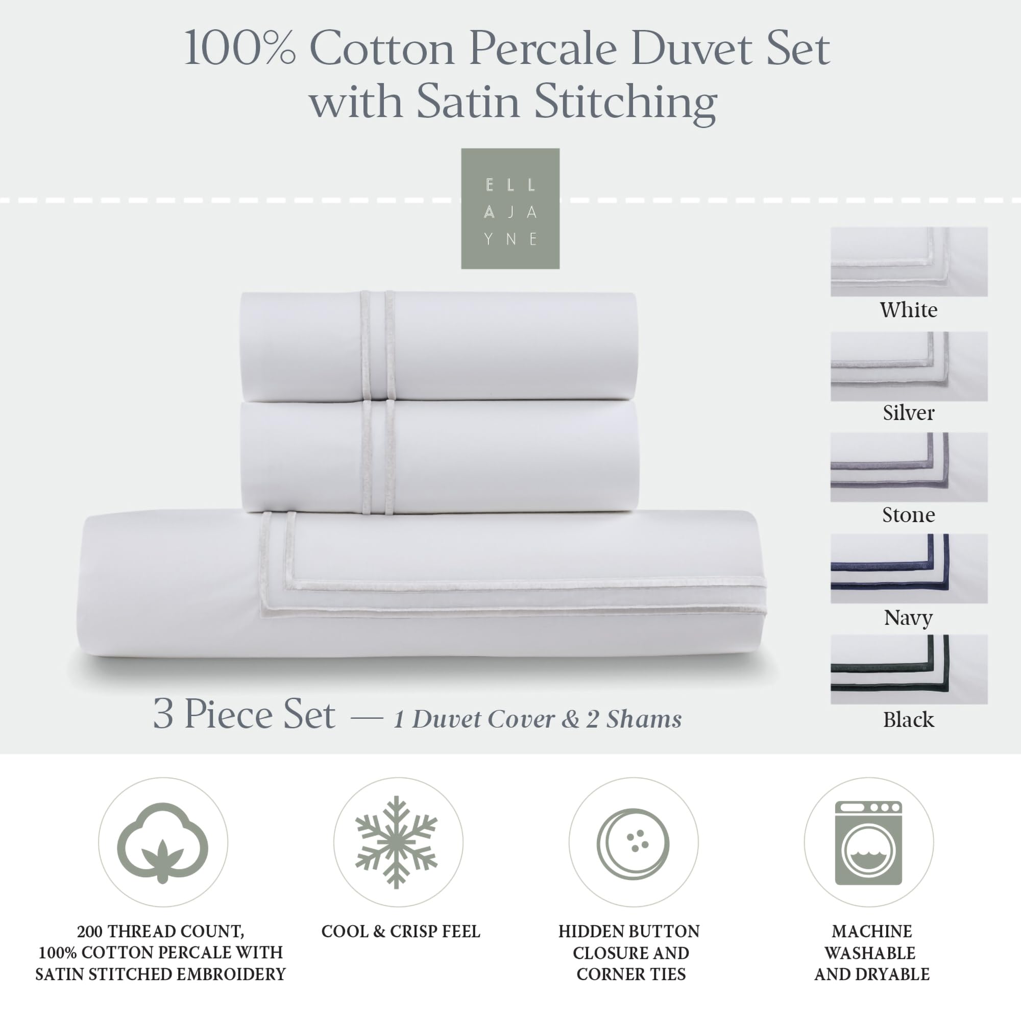 Ella Jayne Luxury Duvet Cover Set (3pc), 100% Cotton Duvet Cover, King/Queen Duvet Cover Set, Breathable & Lightweight, White Duvet Cover Queen, Cal King Duvet Cover, Full/Queen Size - White