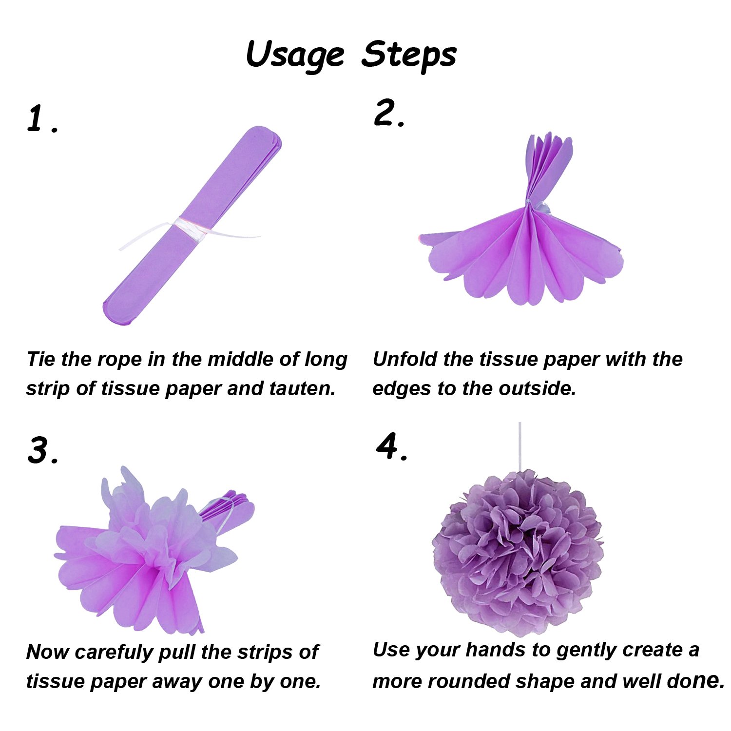 Tissue Paper Pom Poms, Recosis Paper Flower Ball for Birthday Party Wedding Baby Shower Bridal Shower Festival Decorations, 18 Pcs - Purple, Lavender and White