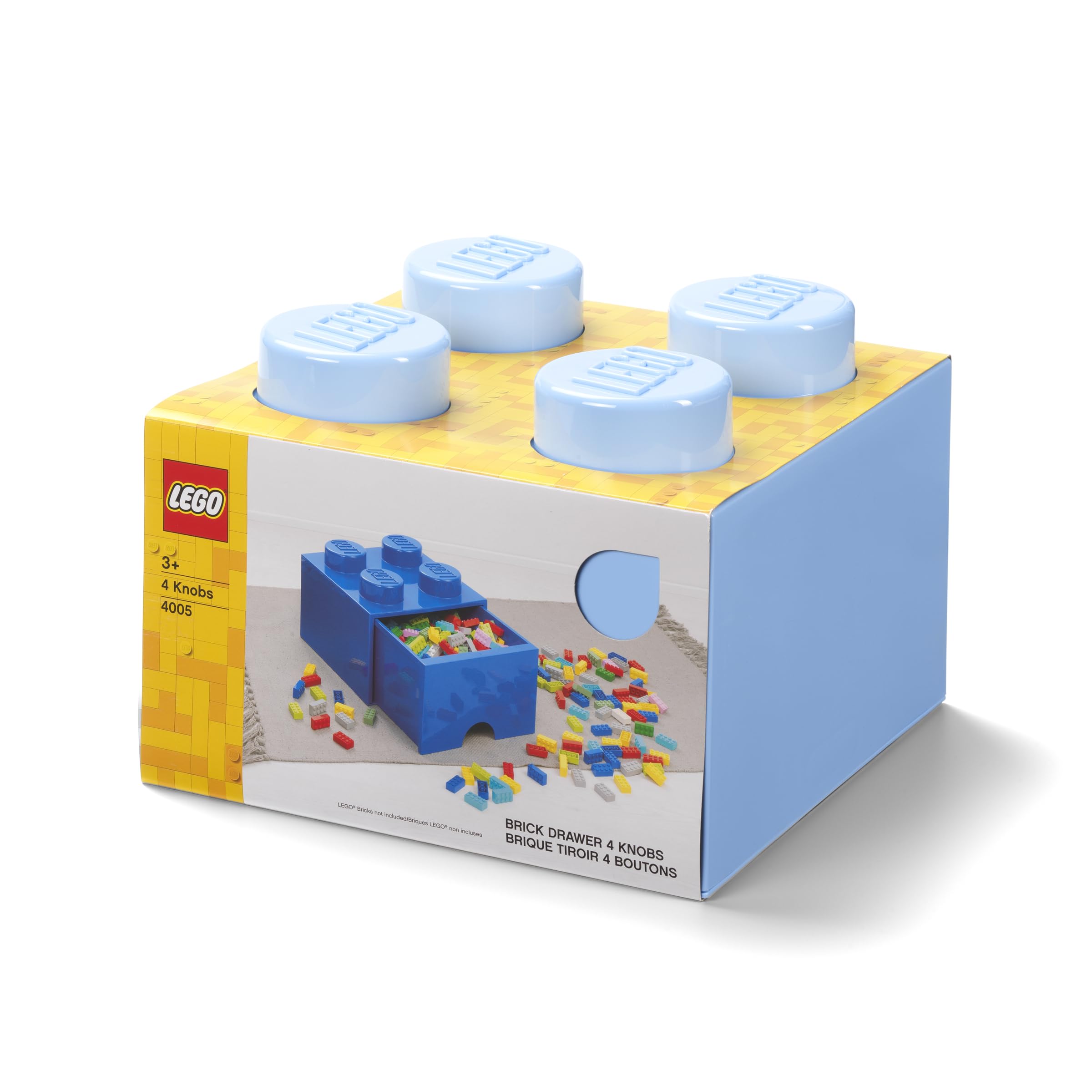 LEGO Brick Drawer, 4 Knobs, 1 Drawer, Stackable Storage Box, Light Royal Blue