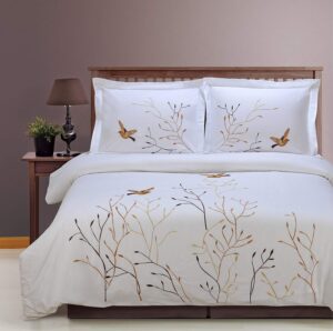 bluenilemills swallow embroidered duvet cover set, long-staple cotton, full/queen, medium blue