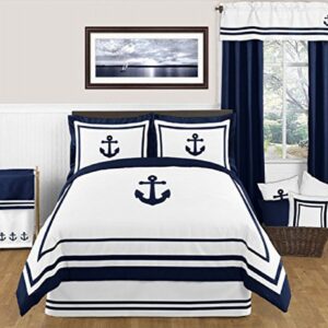 Sweet Jojo Designs Anchors Away Nautical Navy and White Boys 3 Piece Full/Queen Bedding Set