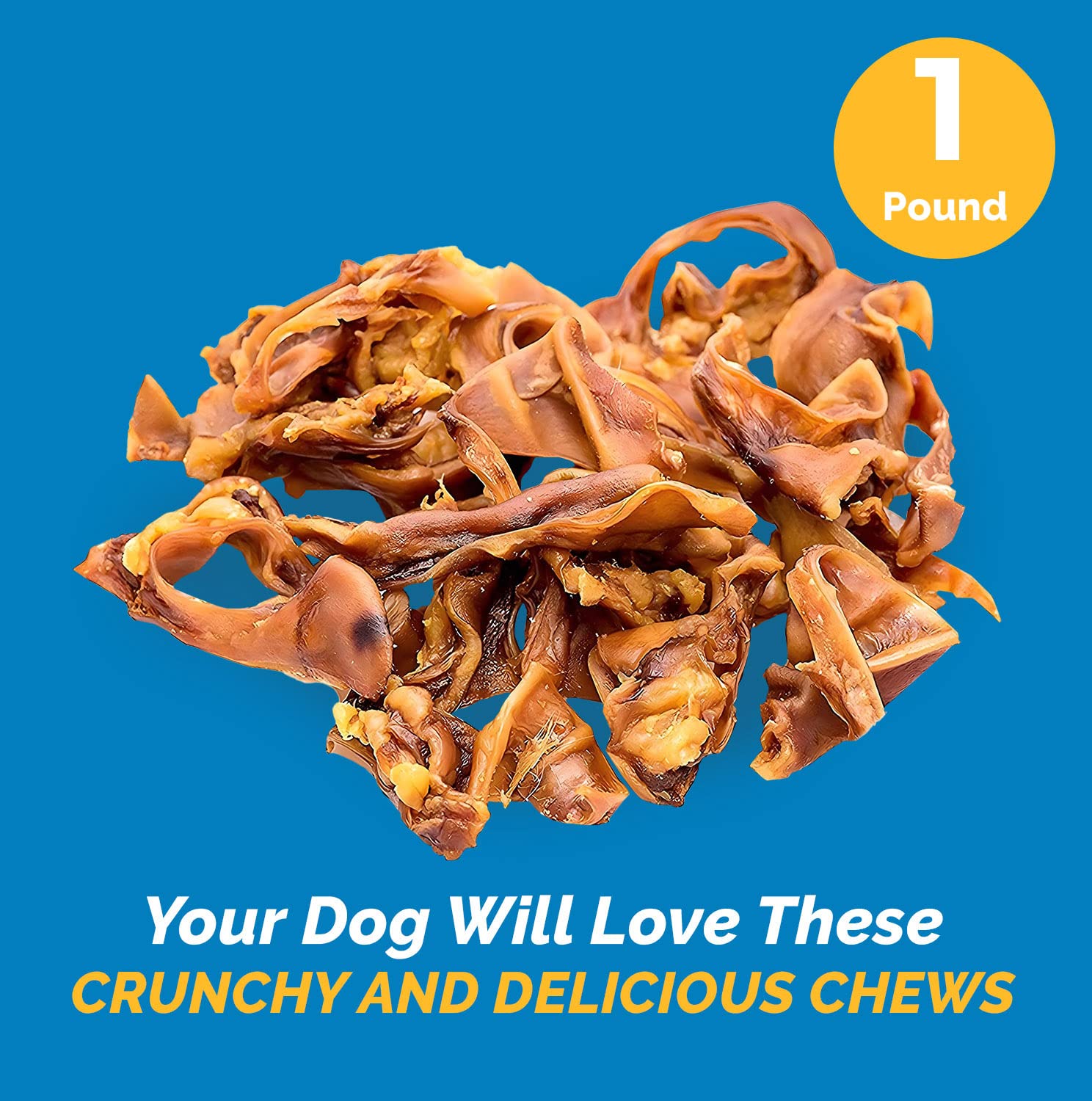 123 Treats - Pig Ears for Dogs - 1lb All-Natural Pork Chews, Dental Care Treats for Small to Large Breeds