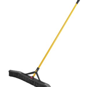 Rubbermaid Commercial Products Maximizer 36" Push to Center Push Broom, Polypropylene Fill, Black, Angled Sides, Medium Bristles for Indoor/Outdoor Multi-Surface Use