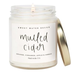 sweet water decor mulled cider candle - fall candle with cinnamon, icing and cinnamon buttery pastry for home - fall soy candle with 40 hours burn time - 9oz gold lid clear jar mulled cider scents