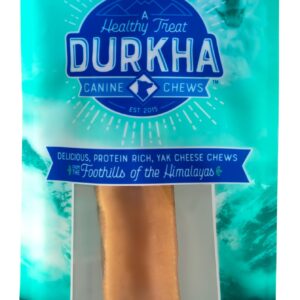 Durkha Yak Cheese Chews: Himalayan Yak Cheese Dog Chews- Natural, Healthy & Long Lasting Dog Treats - Grain, Gluten & Lactose-Free Rawhide Alternatives, For Dogs 55 lbs and Smaller, Single Large Stick