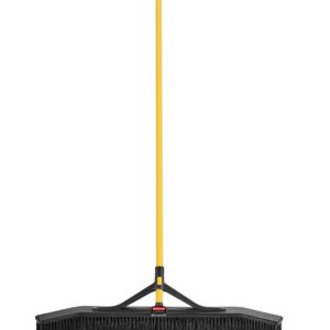 Rubbermaid Commercial Products Maximizer 36" Push to Center Push Broom, Polypropylene Fill, Black, Angled Sides, Medium Bristles for Indoor/Outdoor Multi-Surface Use