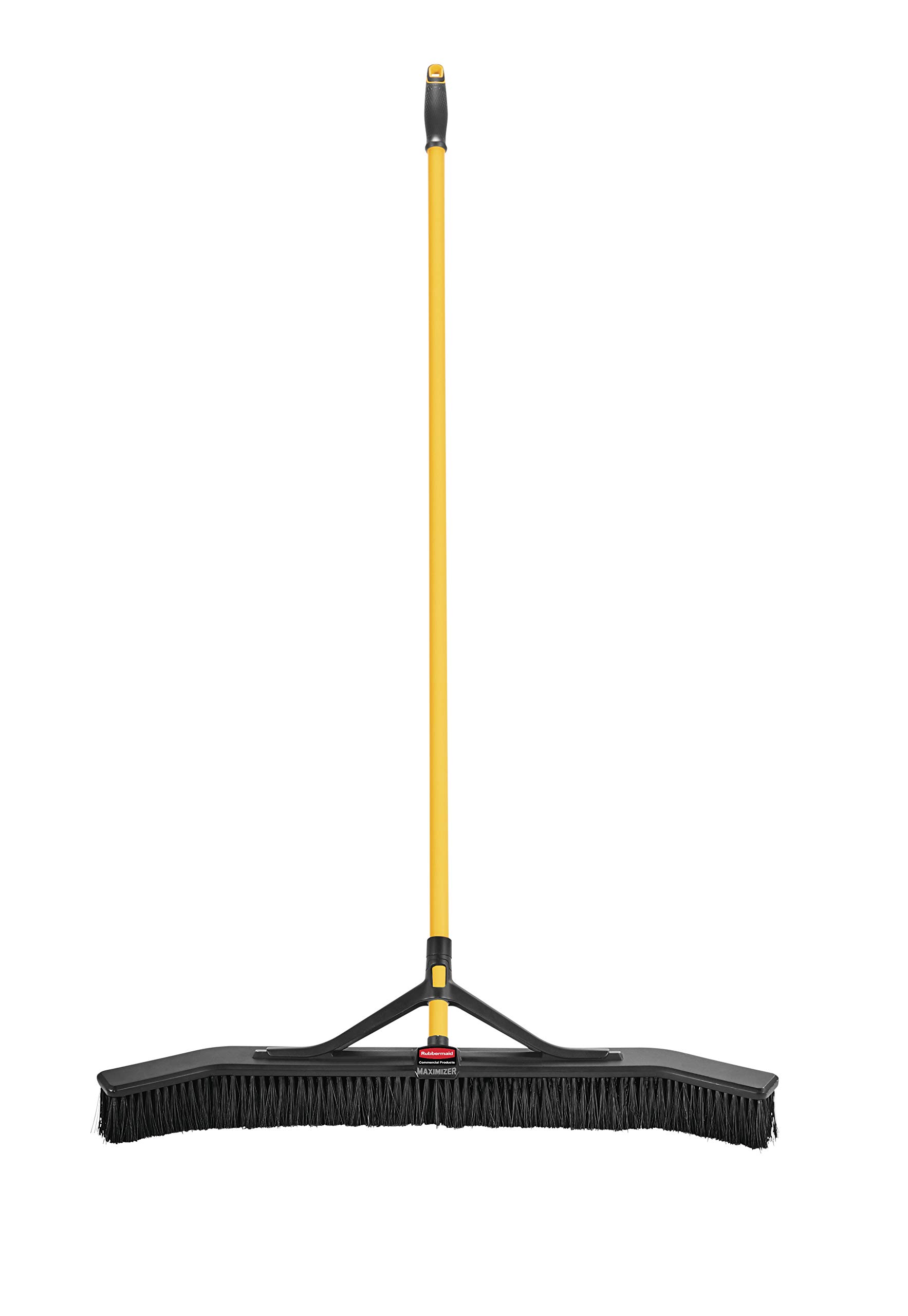 Rubbermaid Commercial Products Maximizer 36" Push to Center Push Broom, Polypropylene Fill, Black, Angled Sides, Medium Bristles for Indoor/Outdoor Multi-Surface Use