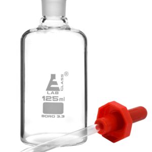 EISCO Dropping Bottle, 125ml (4.2oz) - Borosilicate 3.3 Glass - Eye Dropper Pipette and Dust Proof Rubber Bulb - Octagonal, Non-screw Top Labs