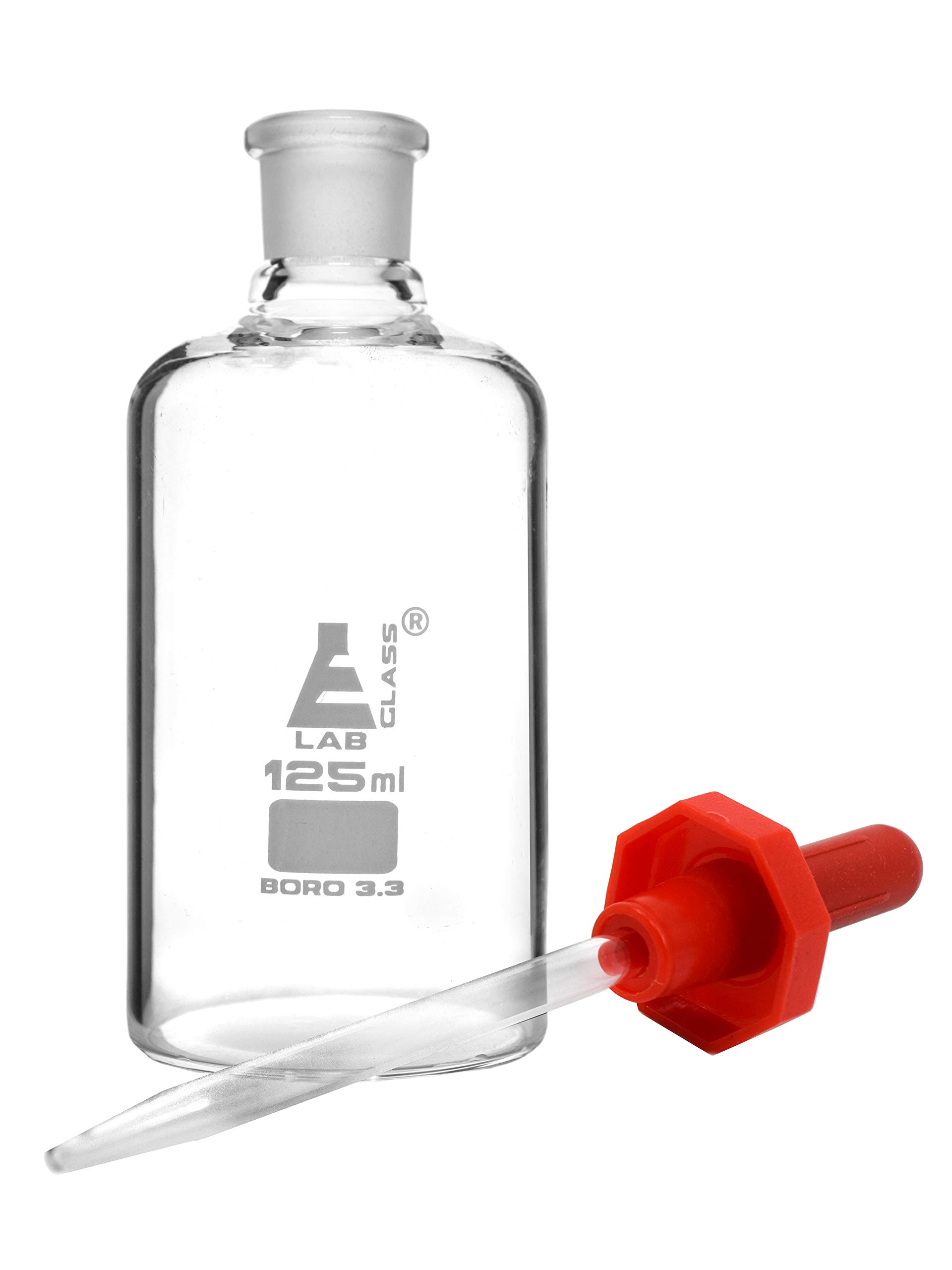 EISCO Dropping Bottle, 125ml (4.2oz) - Borosilicate 3.3 Glass - Eye Dropper Pipette and Dust Proof Rubber Bulb - Octagonal, Non-screw Top Labs