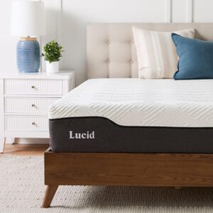 lucid 12 inch hybrid memory foam infused with bamboo charcoal and aloe vera-encased spring support-medium plush feel-motion isolation mattress, twin, white