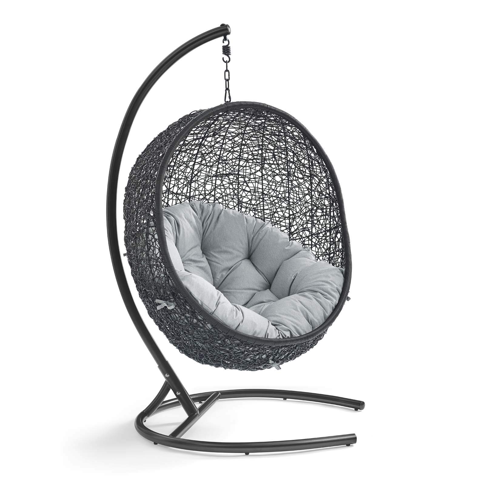 Modway EEI-739-GRY-SET Encase Wicker Rattan Outdoor Patio Porch Lounge Egg, Swing Chair with Stand, Gray