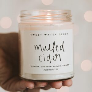 Sweet Water Decor Mulled Cider Candle - Fall Candle with Cinnamon, Icing and Cinnamon Buttery Pastry for Home - Fall Soy Candle with 40 Hours Burn Time - 9Oz Gold Lid Clear Jar Mulled Cider Scents