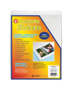 hygloss products acetate sheets for crafts, clear overhead projector film, for arts and craft projects and classrooms, not for printers, 8.5” x 11”, 10 pack