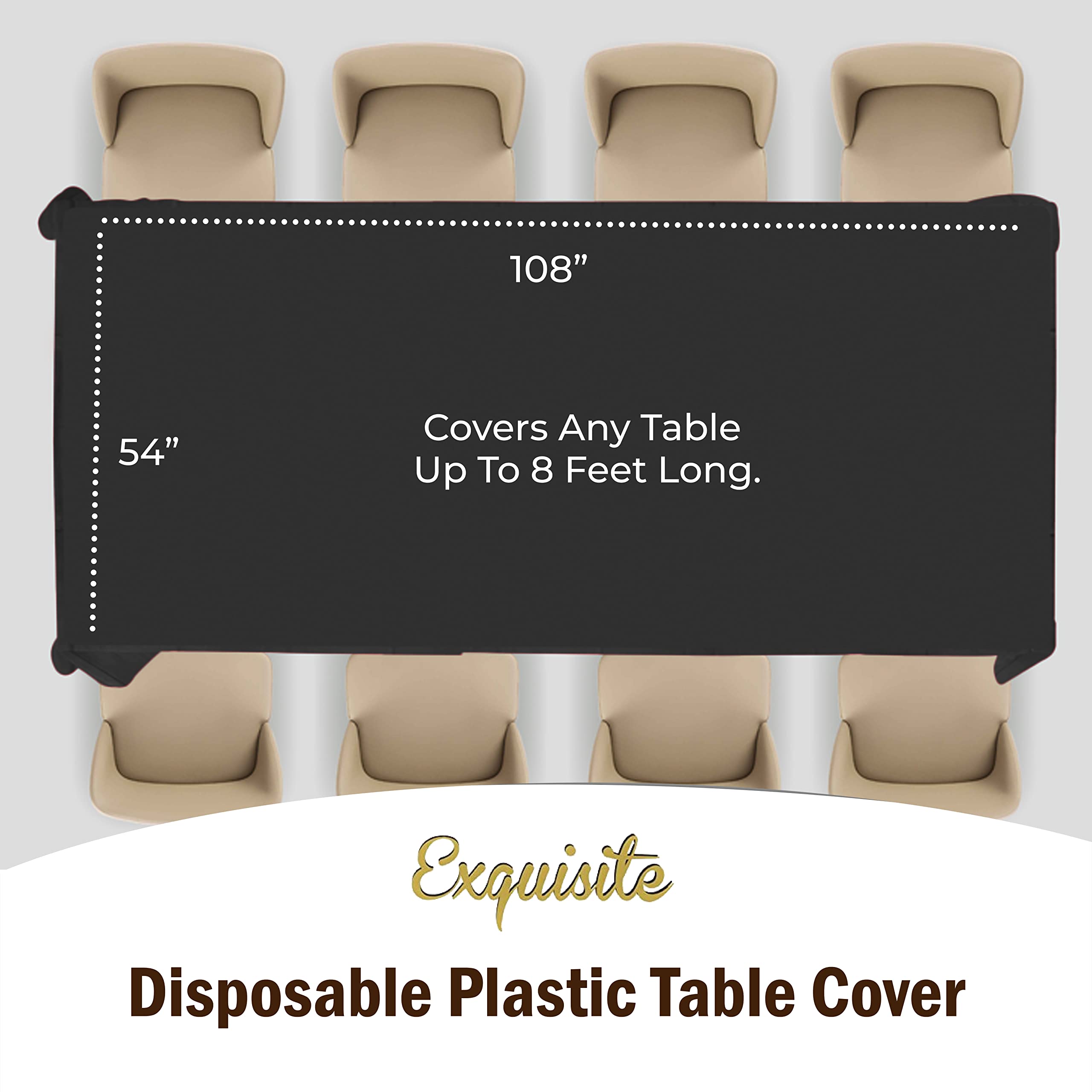 Exquisite 6-Pack Premium Plastic Tablecloth 54in. x 108in. Rectangle Plastic Table Cover - Black