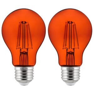 sunlite 81085 led colored filament a19 light bulb, 4.5 watts, medium e26 base, 120 volts, transparent orange, dimmable, 320 degree beam angle, ul listed, 2 count