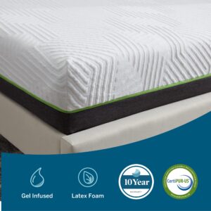 LUCID 10 Inch Latex Hybrid Mattress - Responsive Latex Foam and Encased Springs - Medium Firm Feel - Motion Isolation - Edge Support - Gel Infused - Pressure Relief - Bed in a Box - Full Size