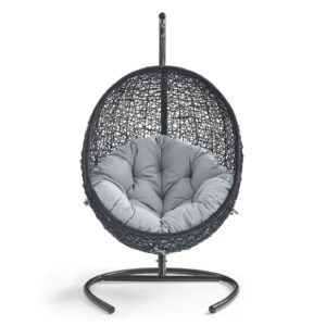 Modway EEI-739-GRY-SET Encase Wicker Rattan Outdoor Patio Porch Lounge Egg, Swing Chair with Stand, Gray