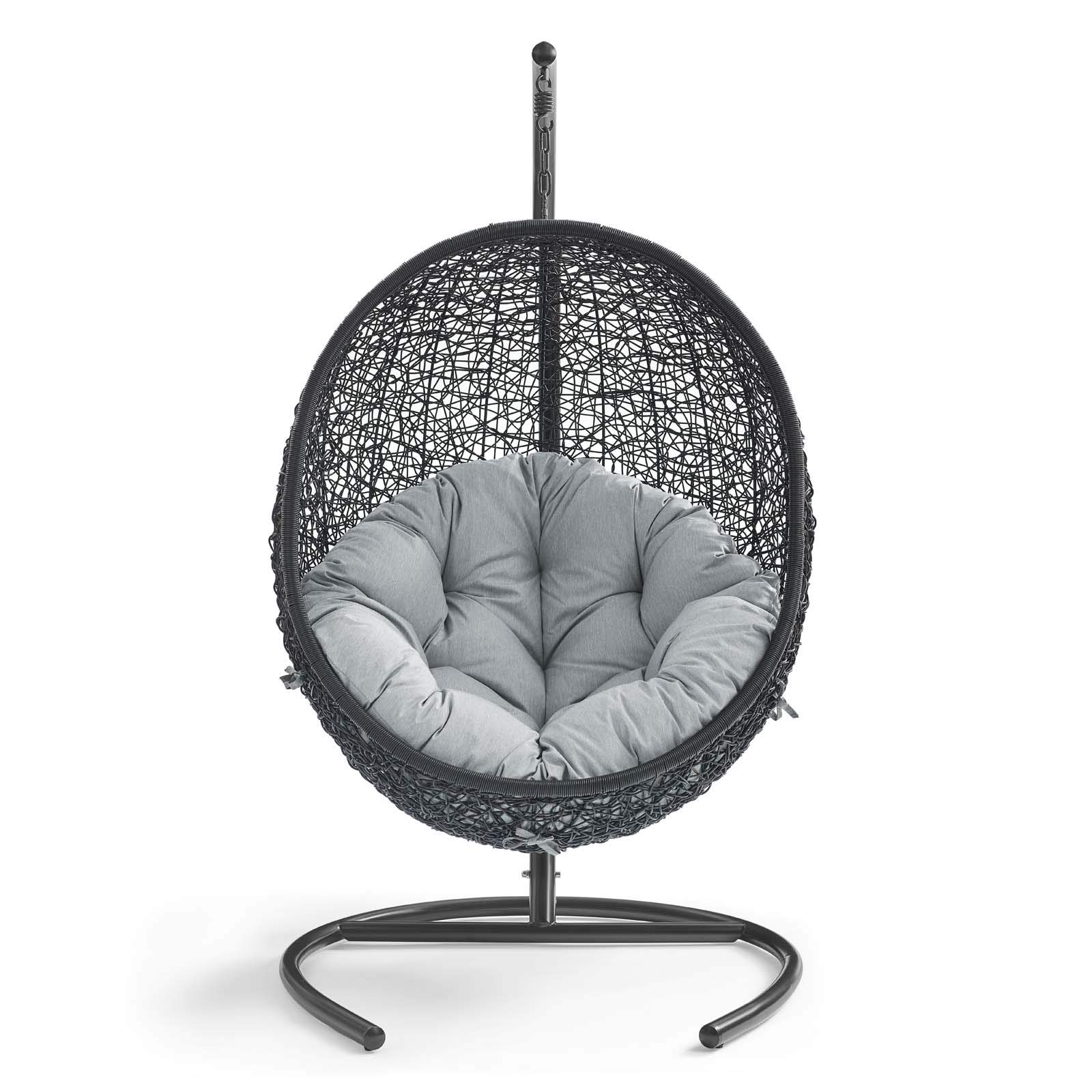 Modway EEI-739-GRY-SET Encase Wicker Rattan Outdoor Patio Porch Lounge Egg, Swing Chair with Stand, Gray