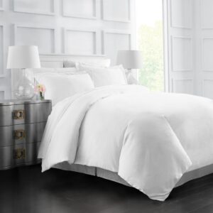 italian luxury soft brushed 1500 series microfiber duvet cover set, hotel quality and hypoallergenic with zippered closure and matching shams - full/queen - white