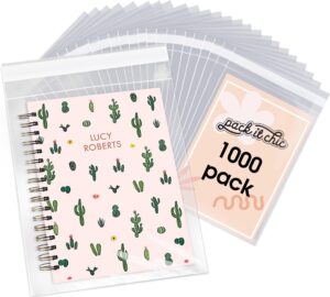 pack it chic - 8” x 10” (1000 pack) clear resealable cello poly bags - fits 8x10 prints, photos, artwork - self seal