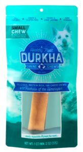 durkha yak cheese chews: himalayan yak cheese dog chews- natural, healthy & long lasting dog treats - grain, gluten & lactose-free rawhide alternatives, for dogs 25 lbs and smaller, single small stick