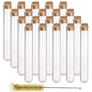 depepe 20pcs 35ml glass test tubes 20 x 150mm with cork stoppers and brush for bath salt, candy storage, scientific experiments and plant propagation